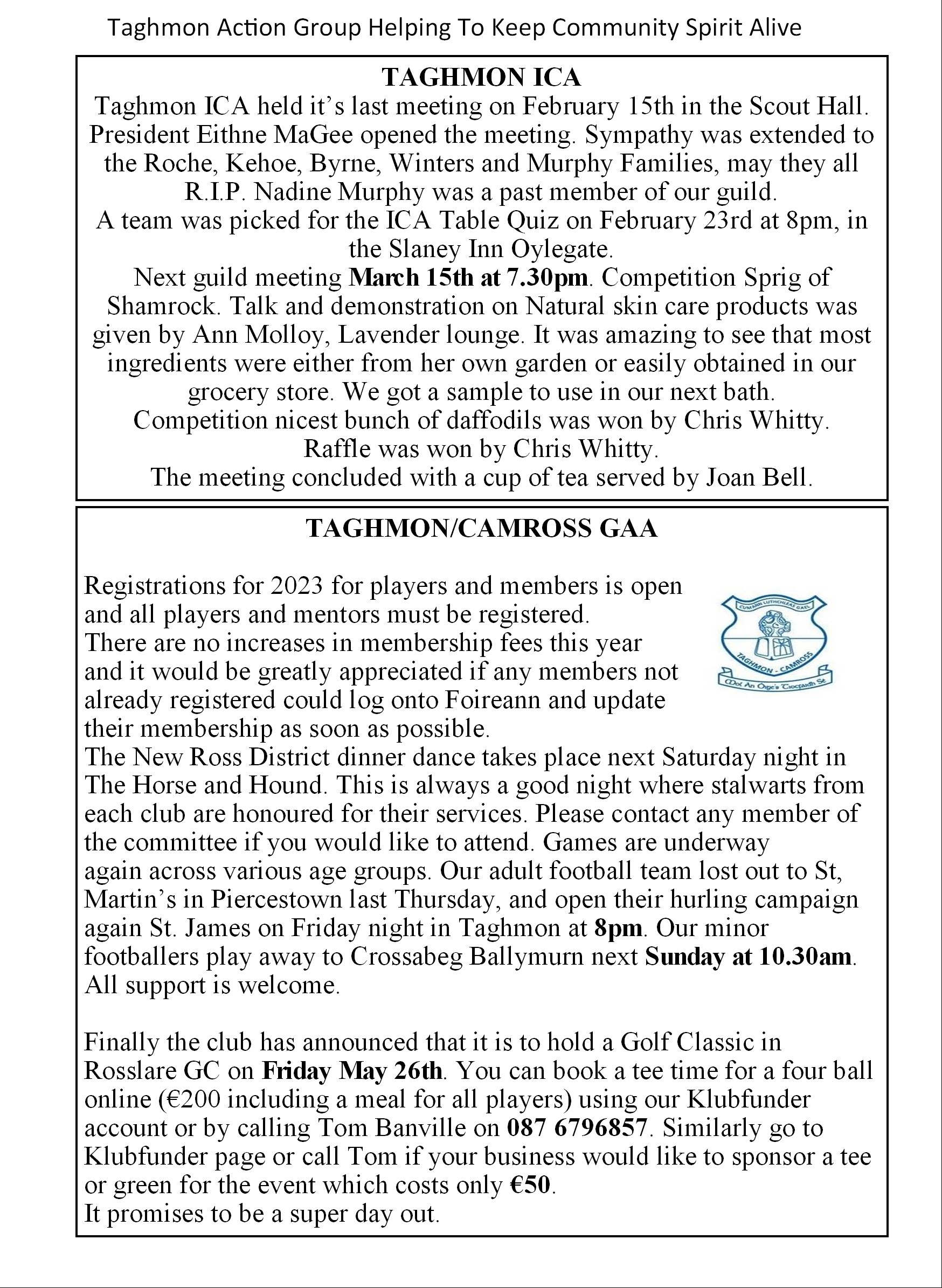17th March 2023 - Taghmon